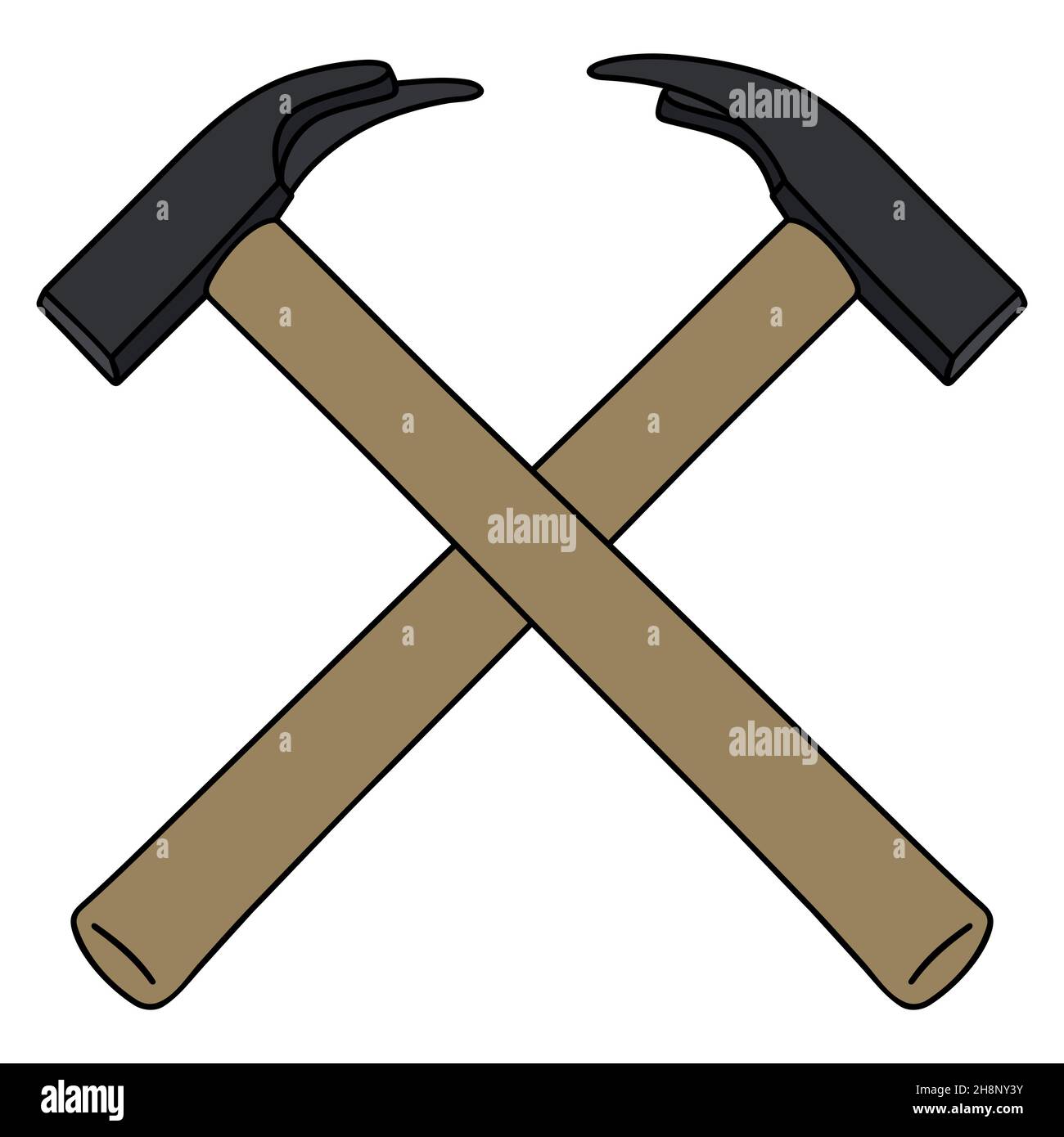 Hand drawing of two crossing classic hammers Stock Photo - Alamy