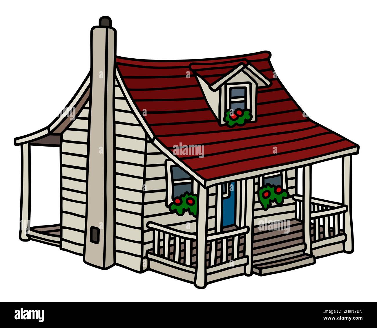 Hand drawing of a classic white planked small house Stock Photo - Alamy