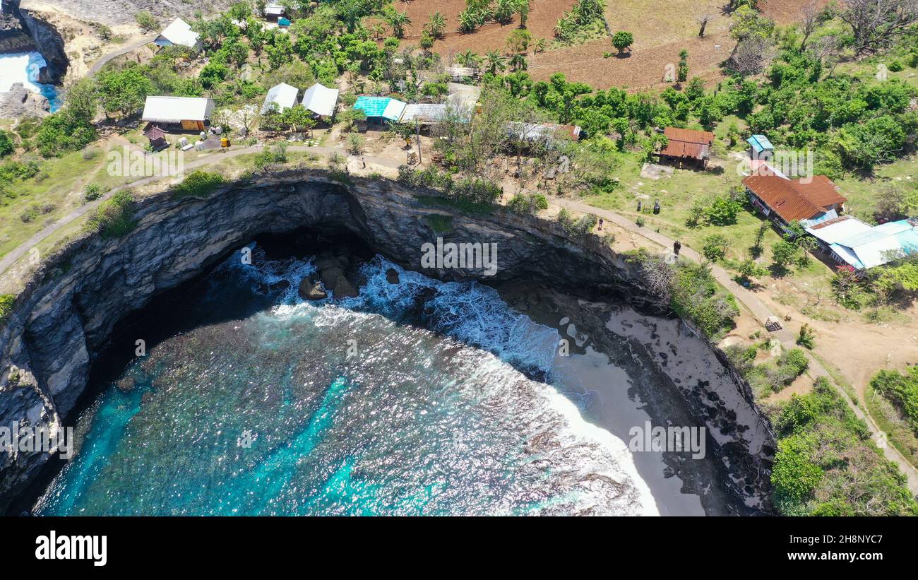 View from above, stunning aerial view of the Broken Beach. Broken Beach ...