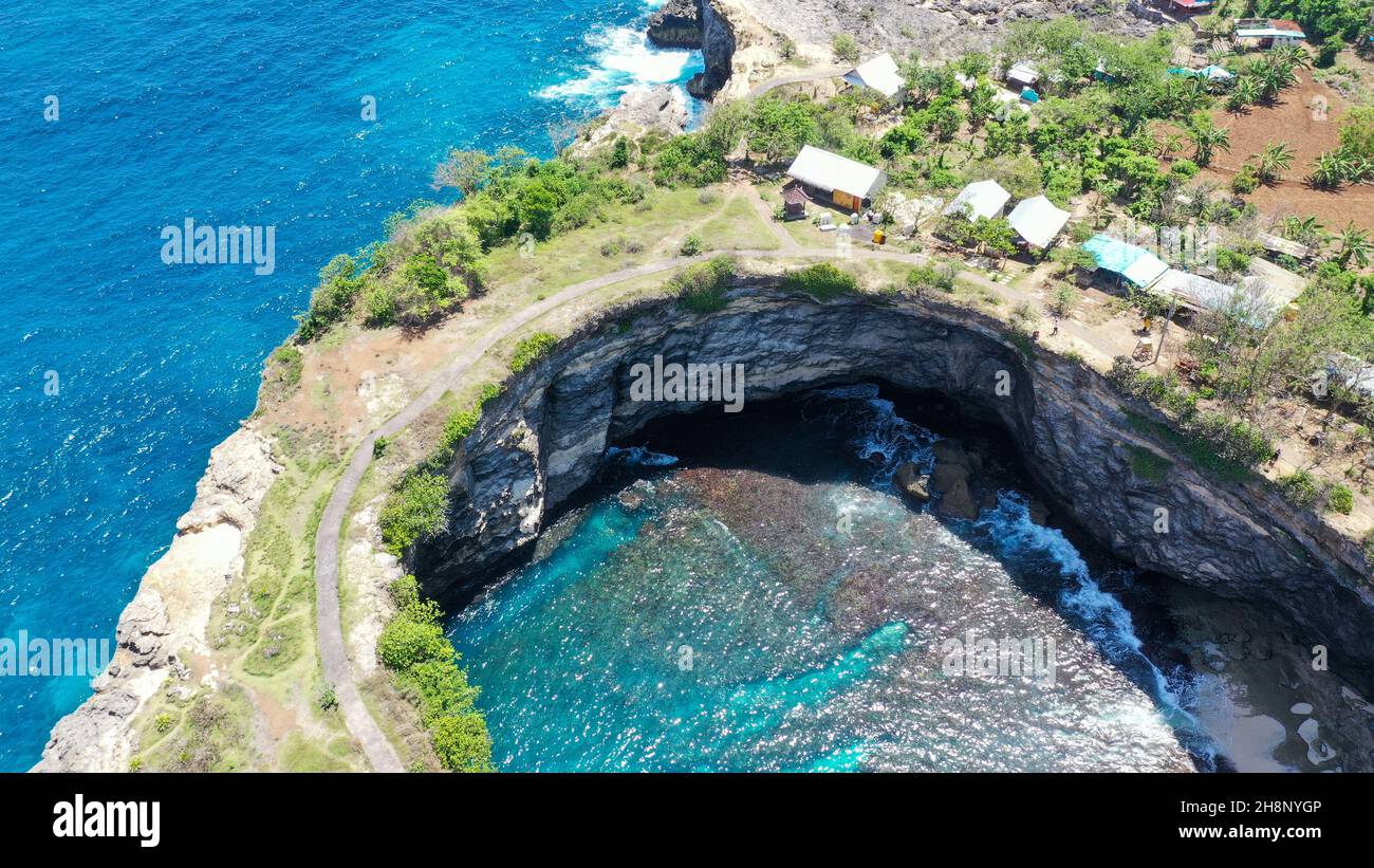 View from above, stunning aerial view of the Broken Beach. Broken Beach ...