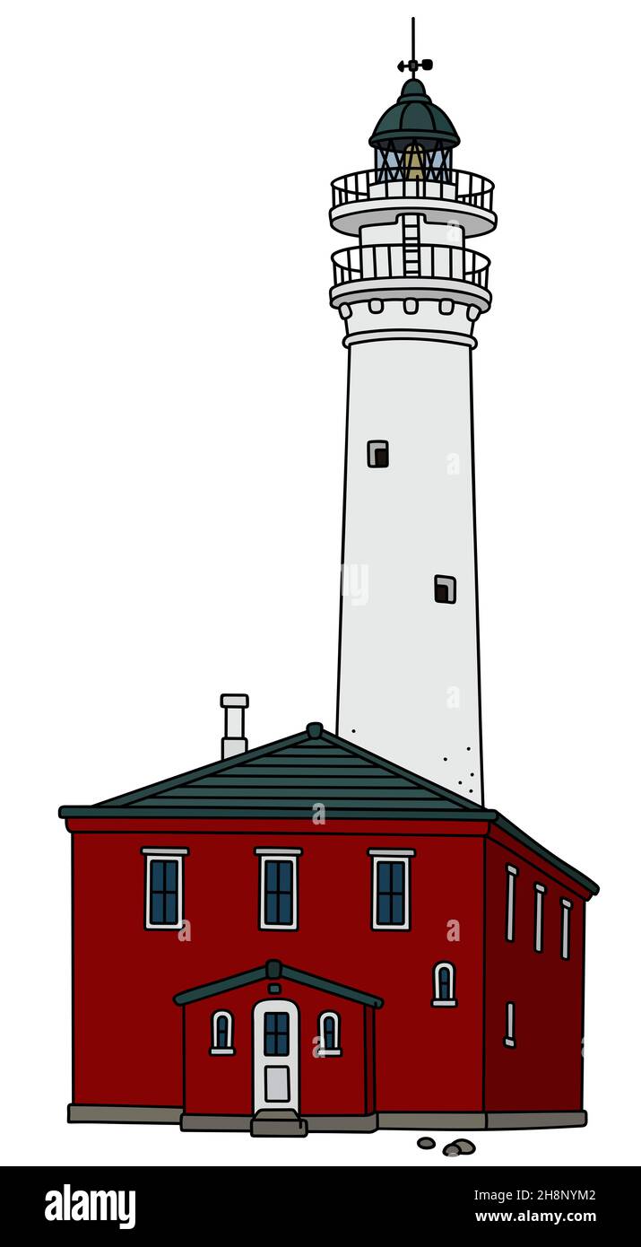 Hand drawing of an old red stone building and a lighthouse Stock Photo ...