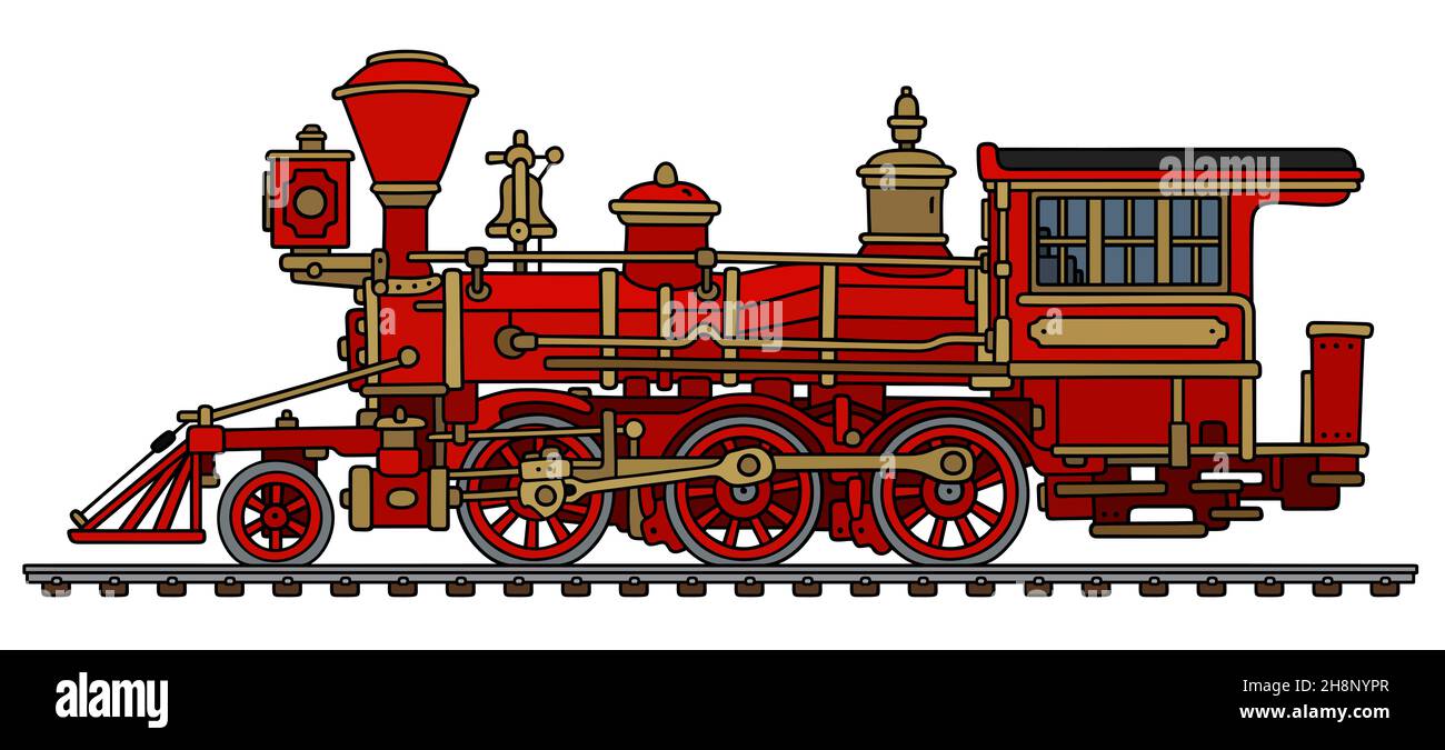 Hand drawing of a vintage red american wild west steam locomotive Stock ...