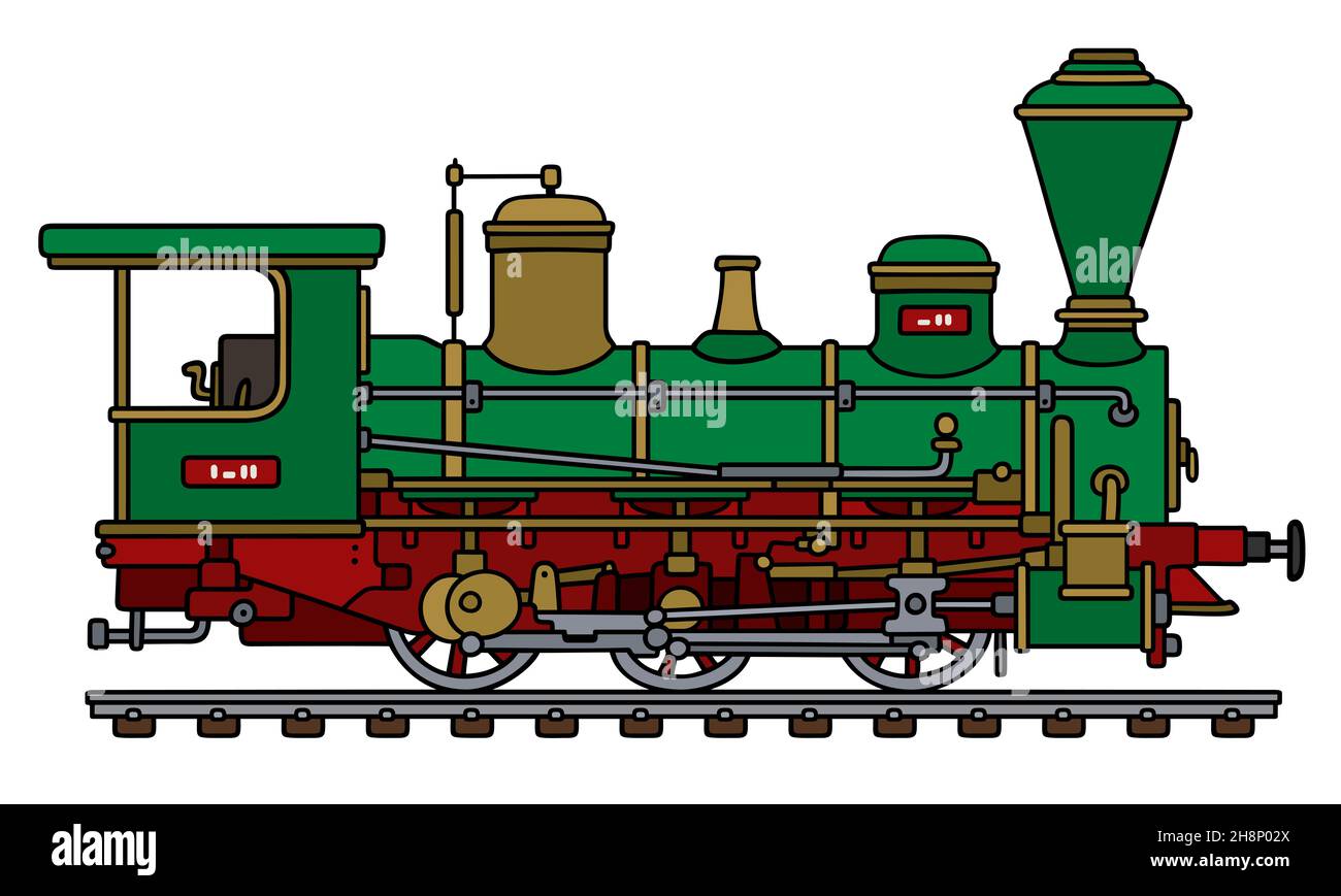 Hand drawing of a vintage green steam locomotive Stock Photo - Alamy