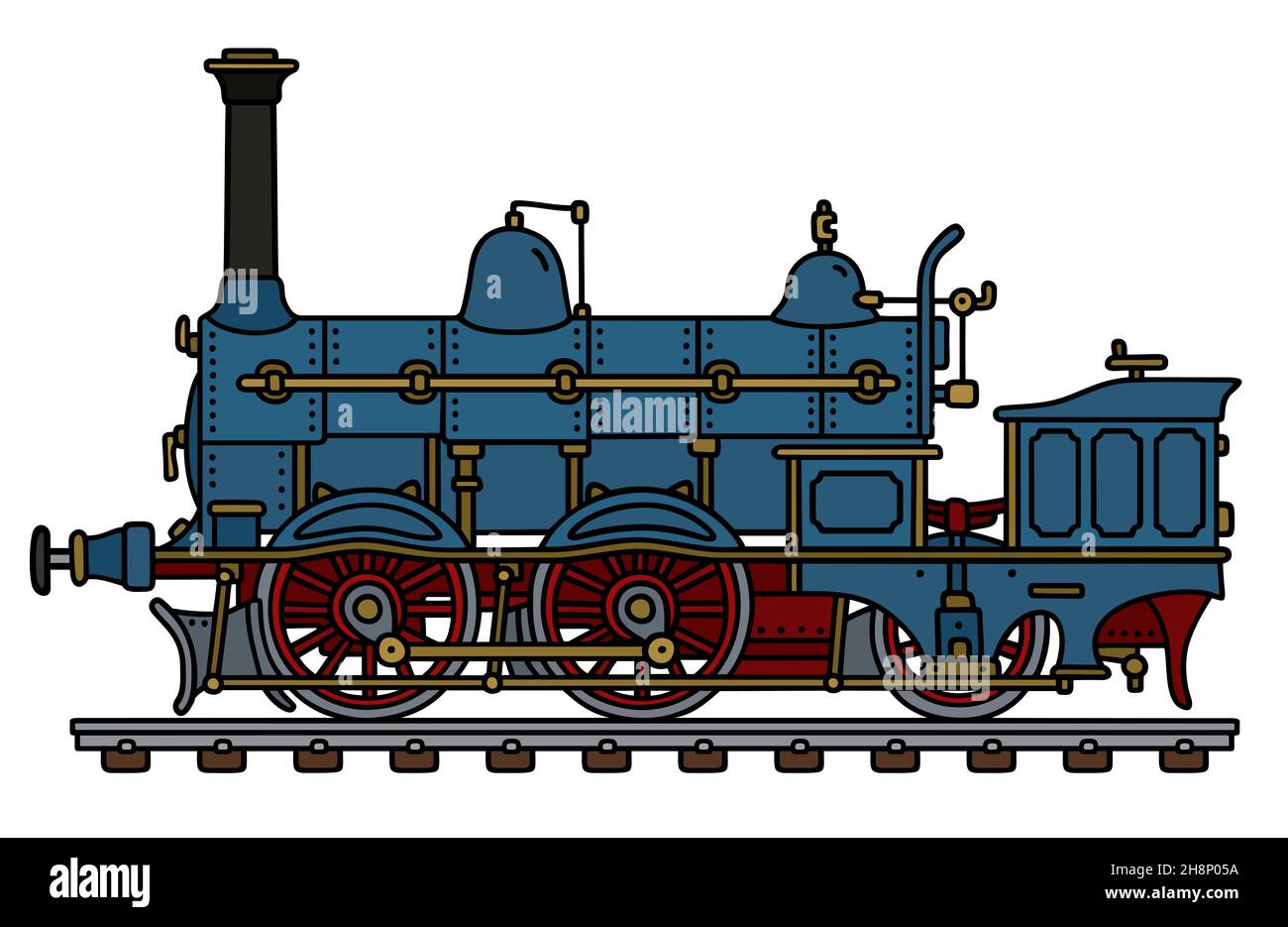 Hand drawing of a vintage blue steam locomotive Stock Photo - Alamy