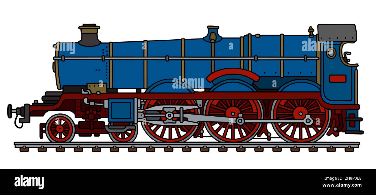 Hand drawing of a vintage blue steam locomotive Stock Photo - Alamy