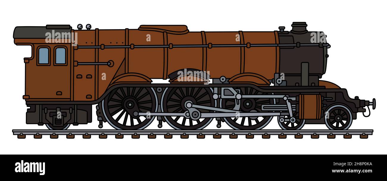 Hand drawing of a classic brown steam locomotive Stock Photo - Alamy