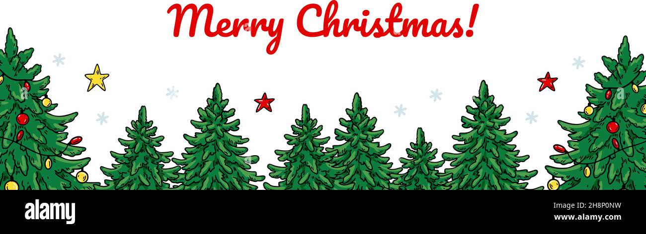 Horizontal Merry Christmas and Happy New Year greeting card with a cute ...