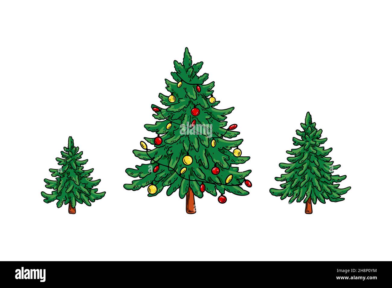 Set of hand drawn Christmas trees. Vector illustration Stock Vector ...