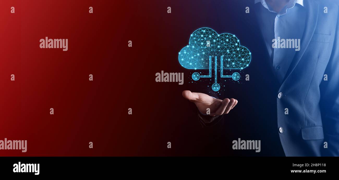 Cloud technology. Polygonal wireframe cloud storage sign with data ...