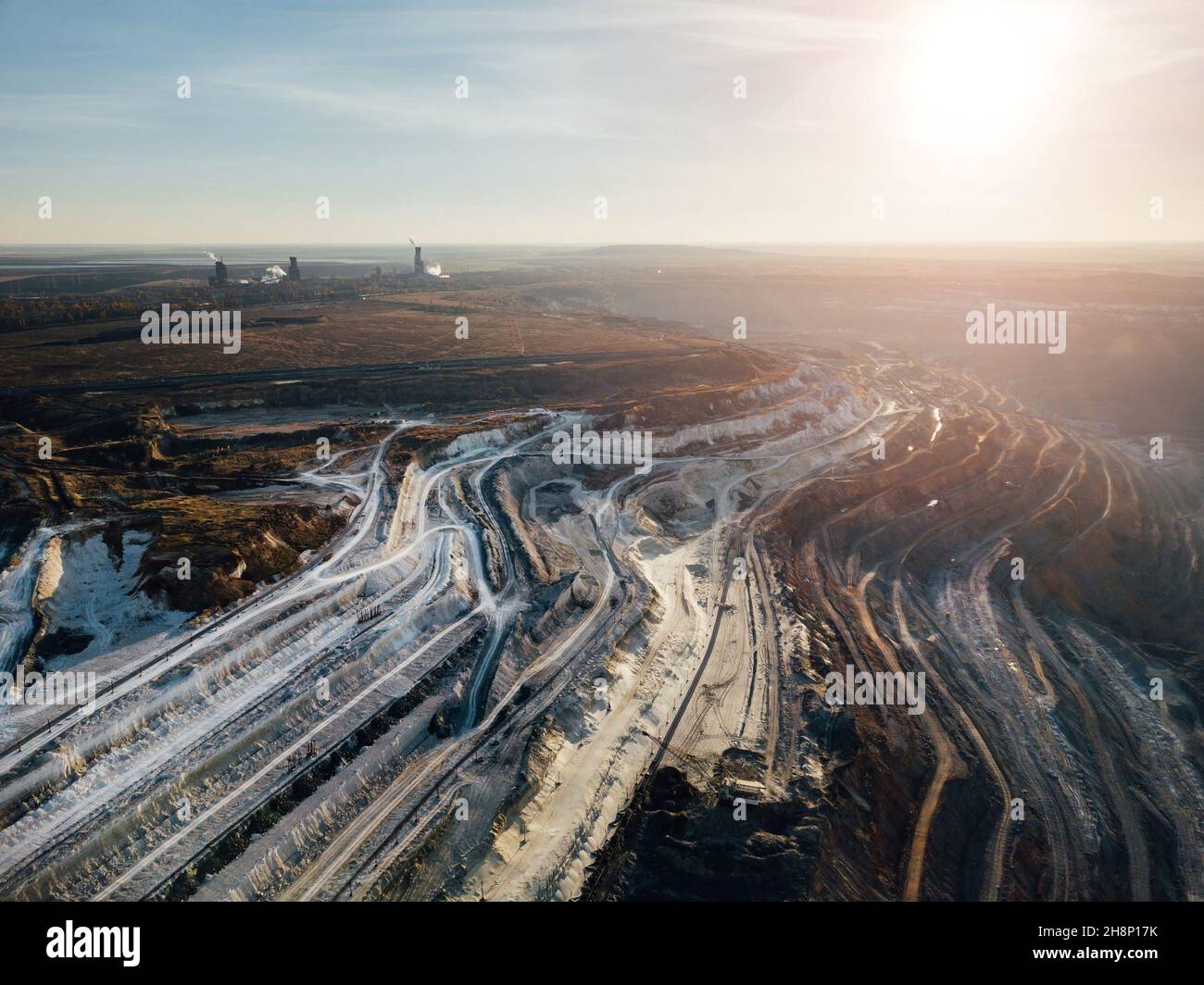 Open pit mine in mining and processing plant, aerial view Stock Photo ...