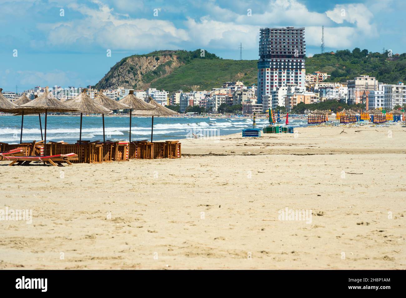 Durres beach with the city skyline in the rear, Albania Stock Photo - Alamy
