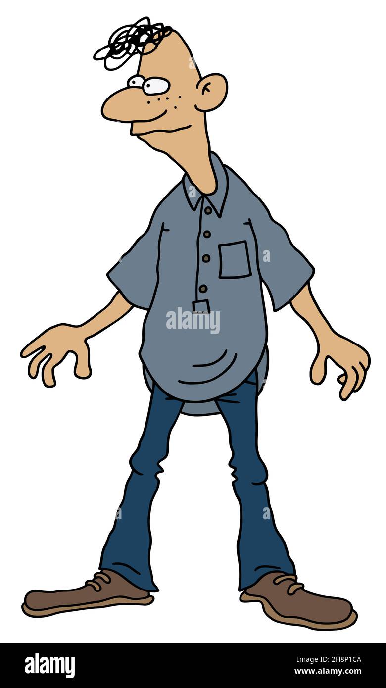 Hand drawing of funny young man in blue shirt Stock Photo - Alamy