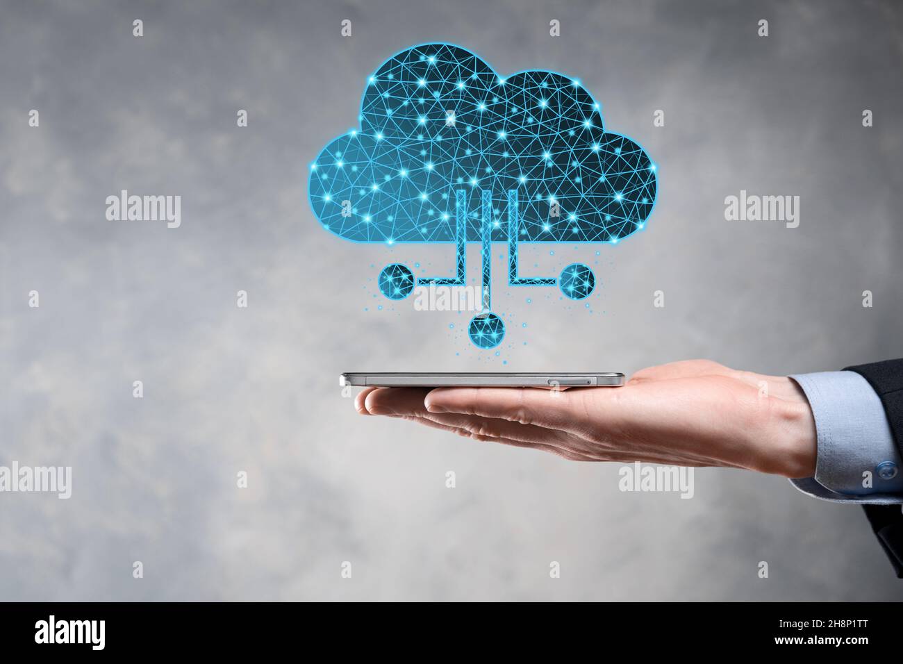 Cloud technology. Polygonal wireframe cloud storage sign with data ...