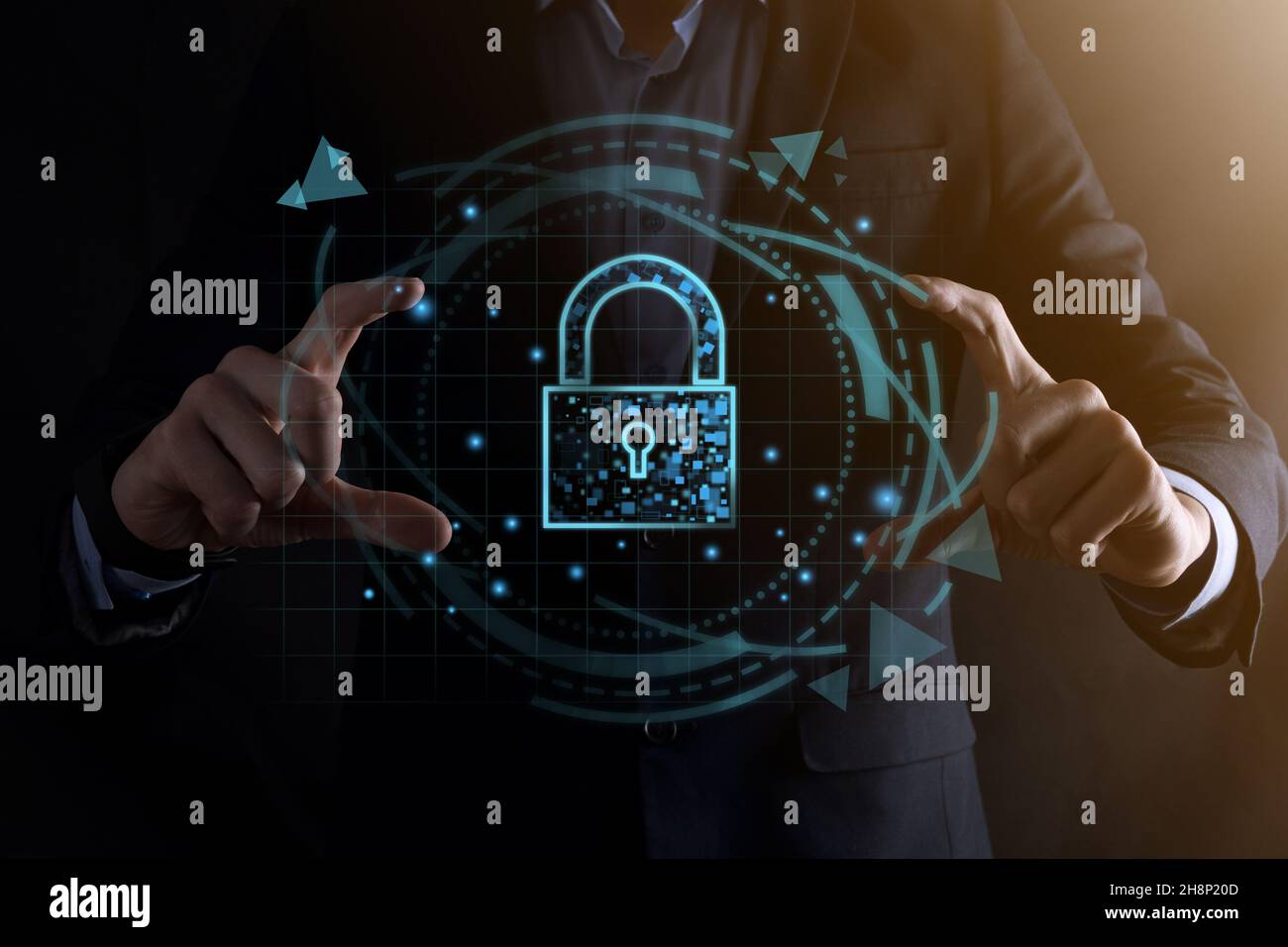 Cyber security network. Padlock icon and internet technology networking ...