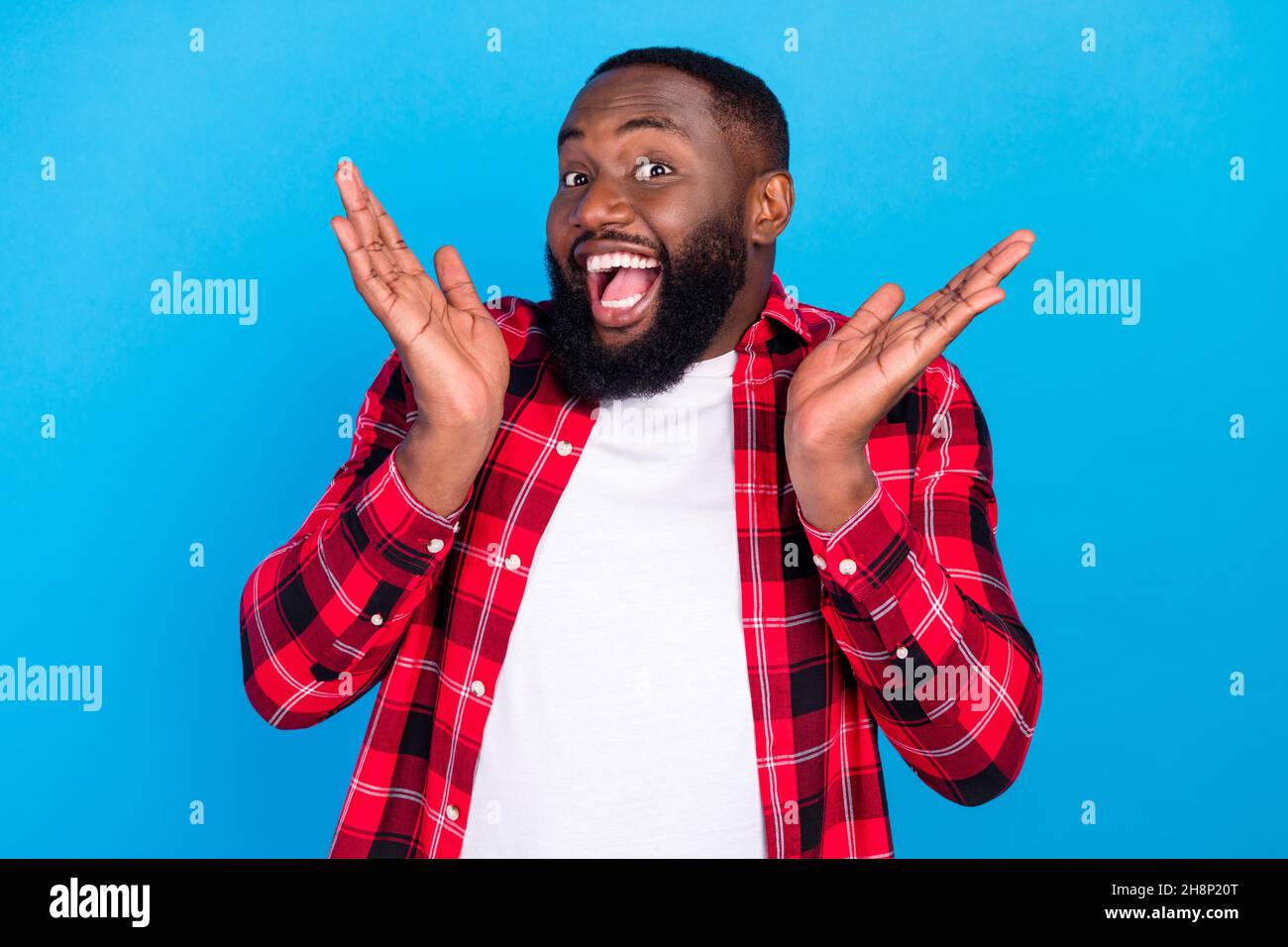 Photo of cute millennial brunet guy look wear red shirt isolated on ...