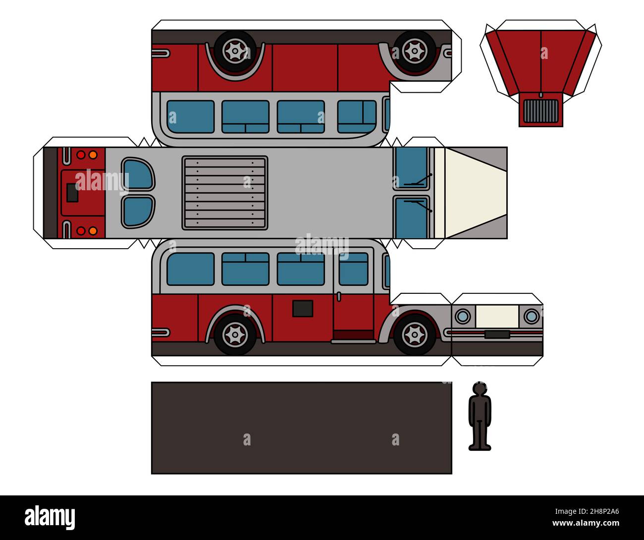 Paper model of a vintage red and gray bus Stock Photo - Alamy
