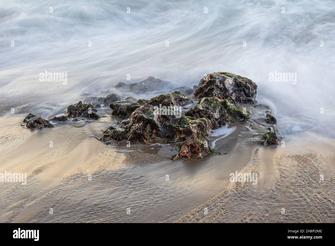 Colored rock in animal-like shape buried in the beach at Point Dume ...