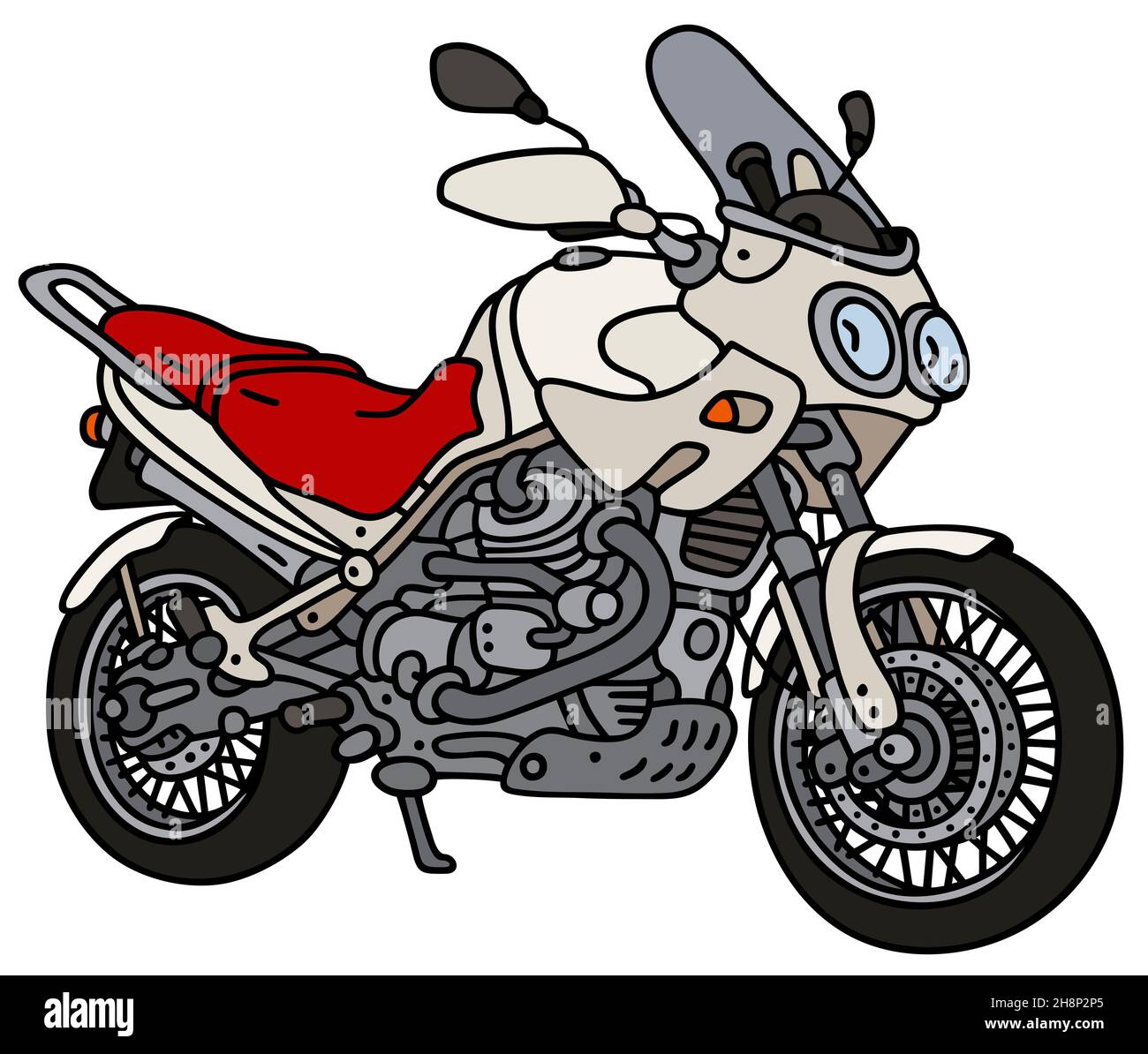 Hand drawing of a vhite heavy enduro motorcycle Stock Photo - Alamy