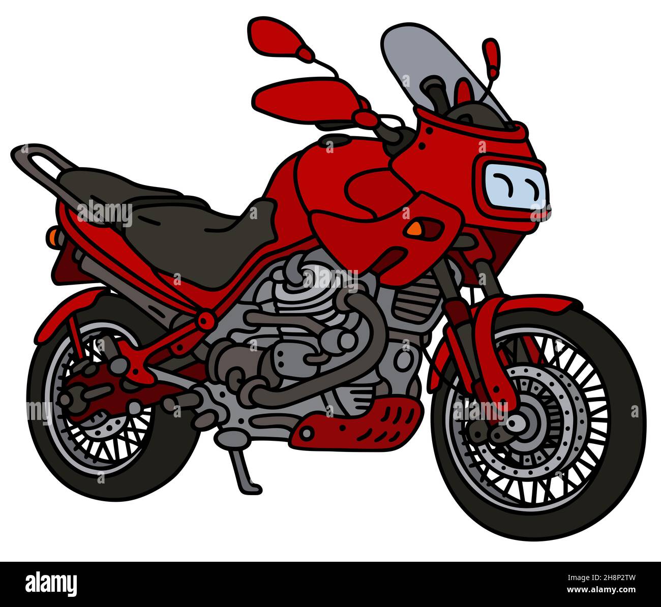 Hand drawing of a red heavy enduro motorcycle Stock Photo - Alamy