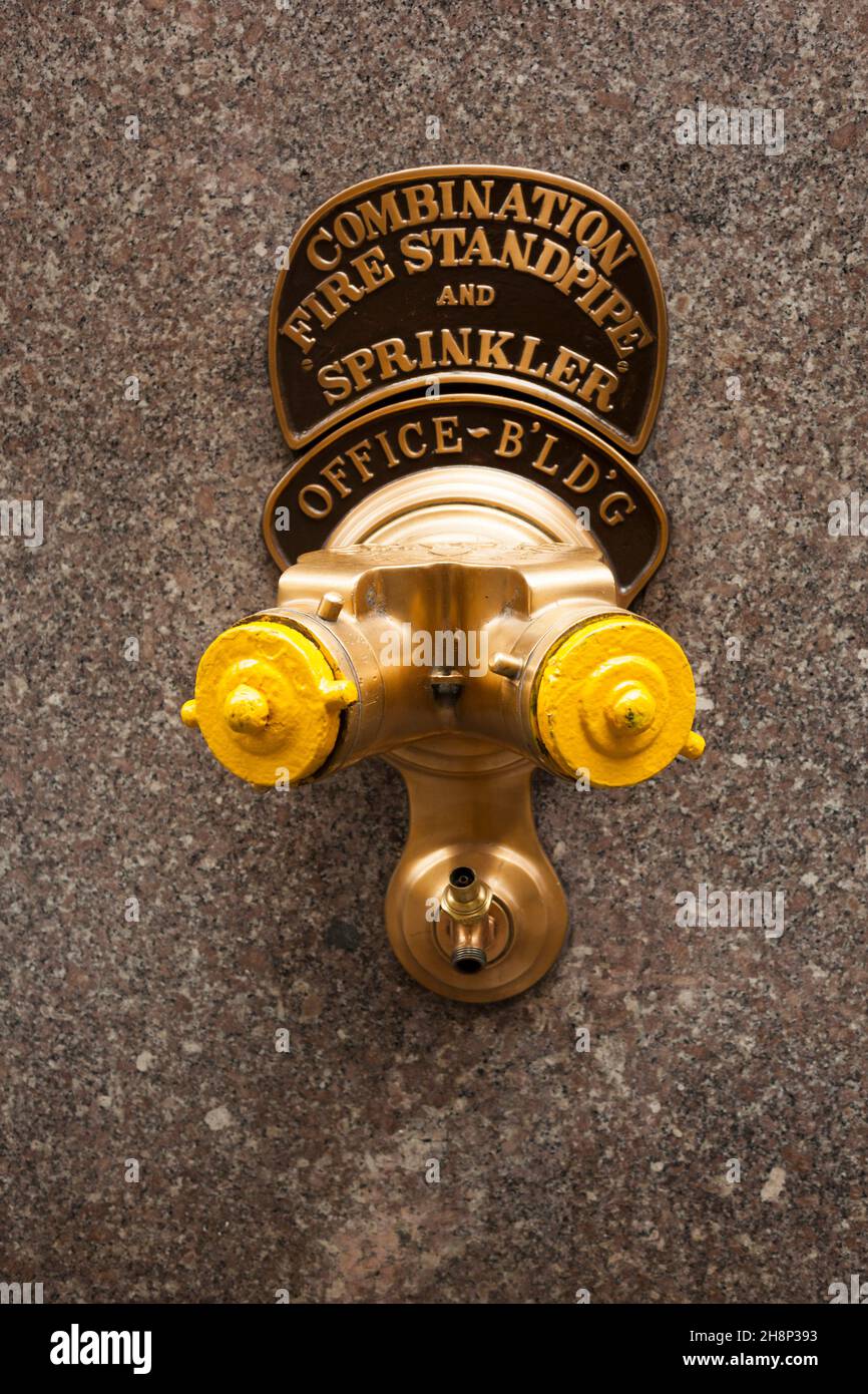 New York, USA-June 6, 2017: Fire hydrant on the facade of a Manhattan ...