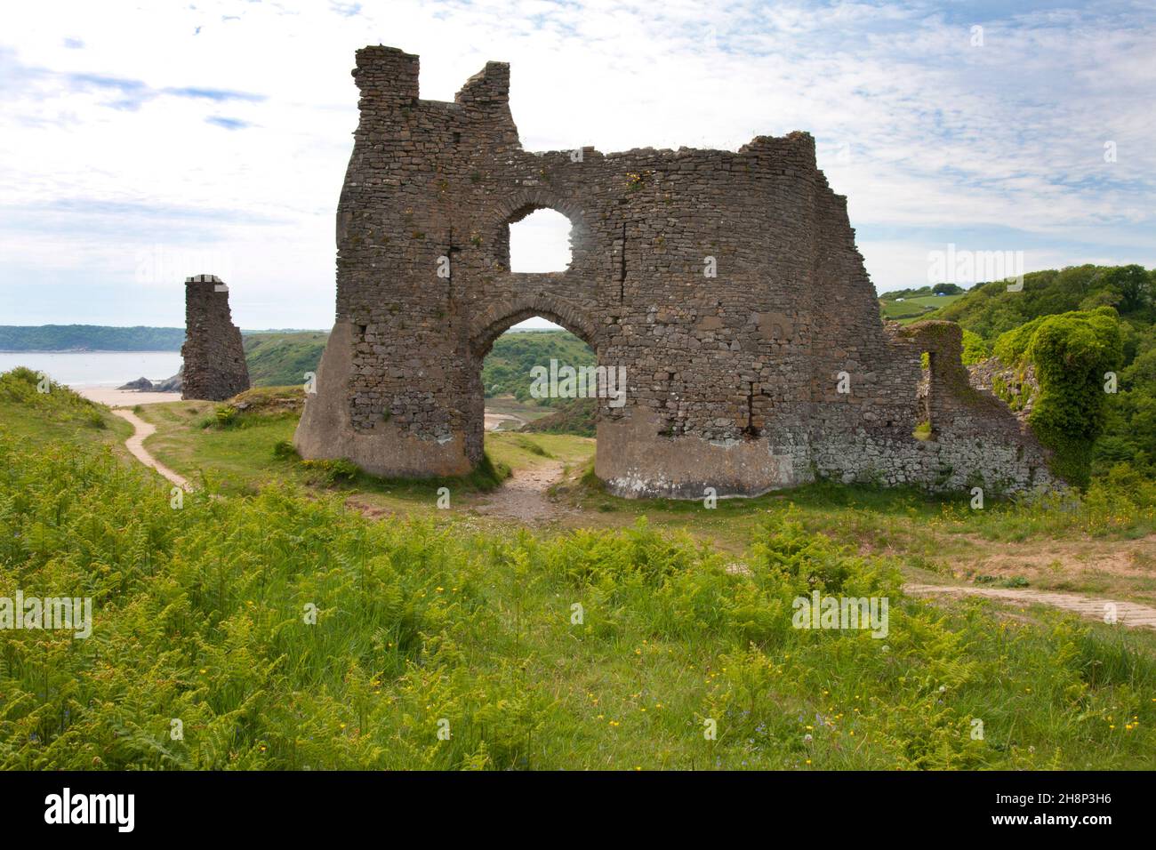 Pennard Castle ruins, Three Cliffs Bay; Gower Peninsula, Swansea, South ...