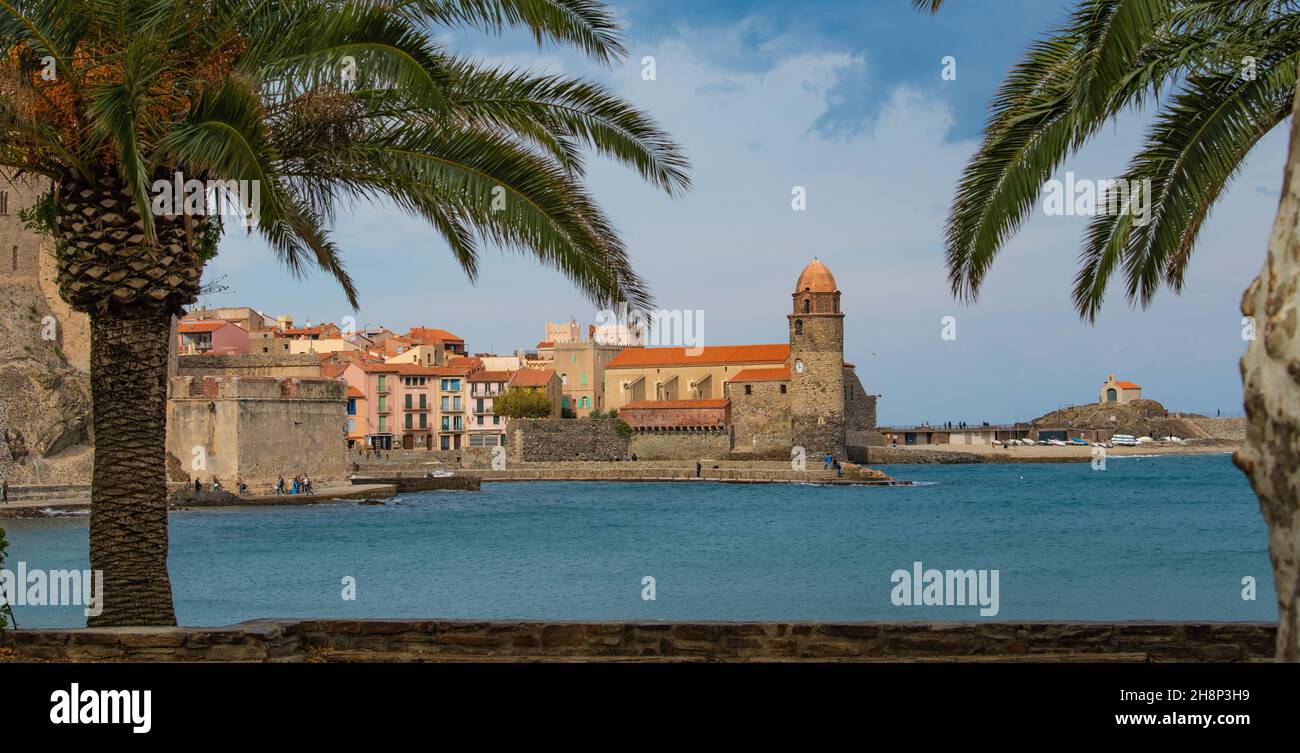 Old town of Collioure, France, a popular resort town on Mediterranean ...