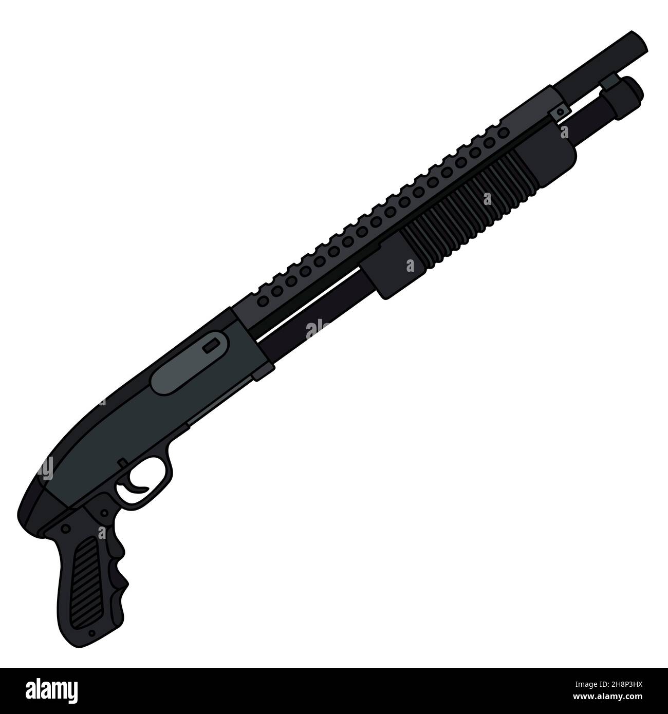 Hand drawing of a classic black short pump shotgun Stock Photo - Alamy