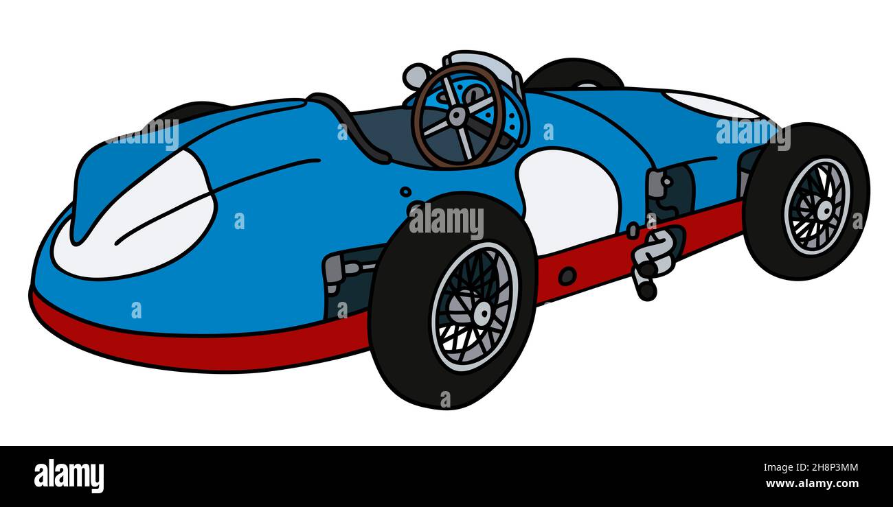 Hand drawing of a vintage blue racing car Stock Photo - Alamy