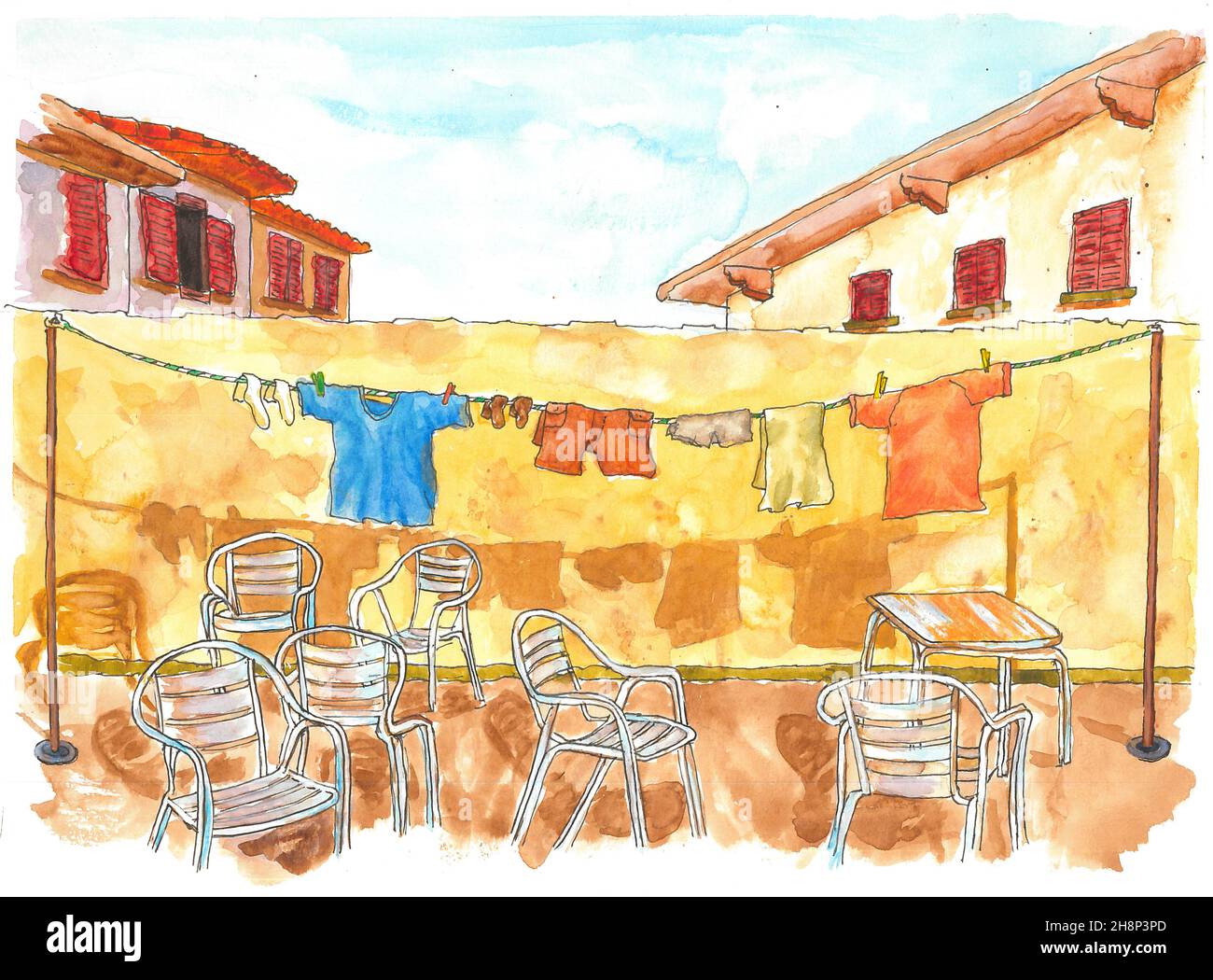 Hanging Laundry on a Rooftop on the Camino de Santiago, Spain Stock ...