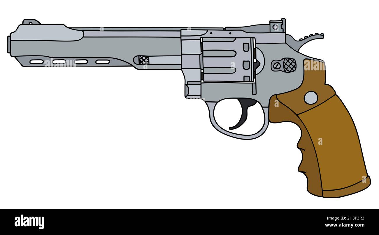 Hand drawing of a big long revolver Stock Photo - Alamy