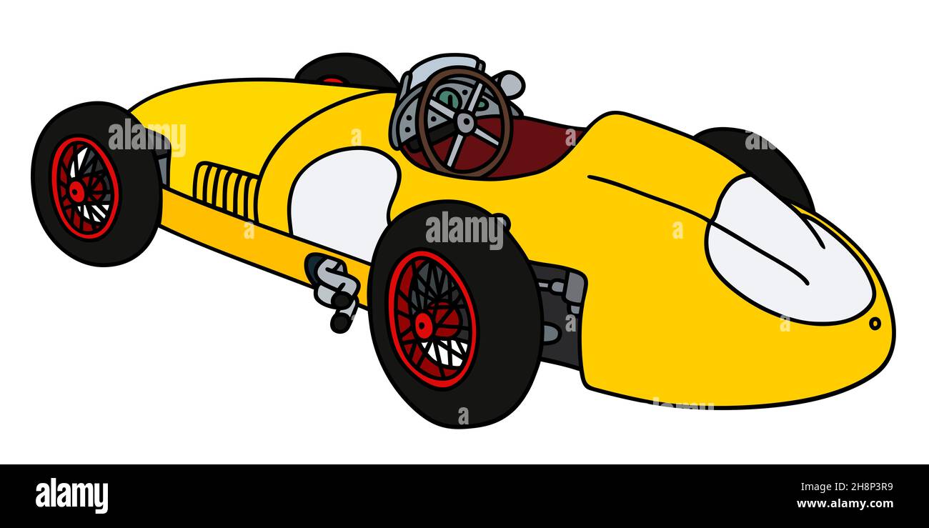 Hand drawing of a vintage yellow racing car Stock Photo - Alamy