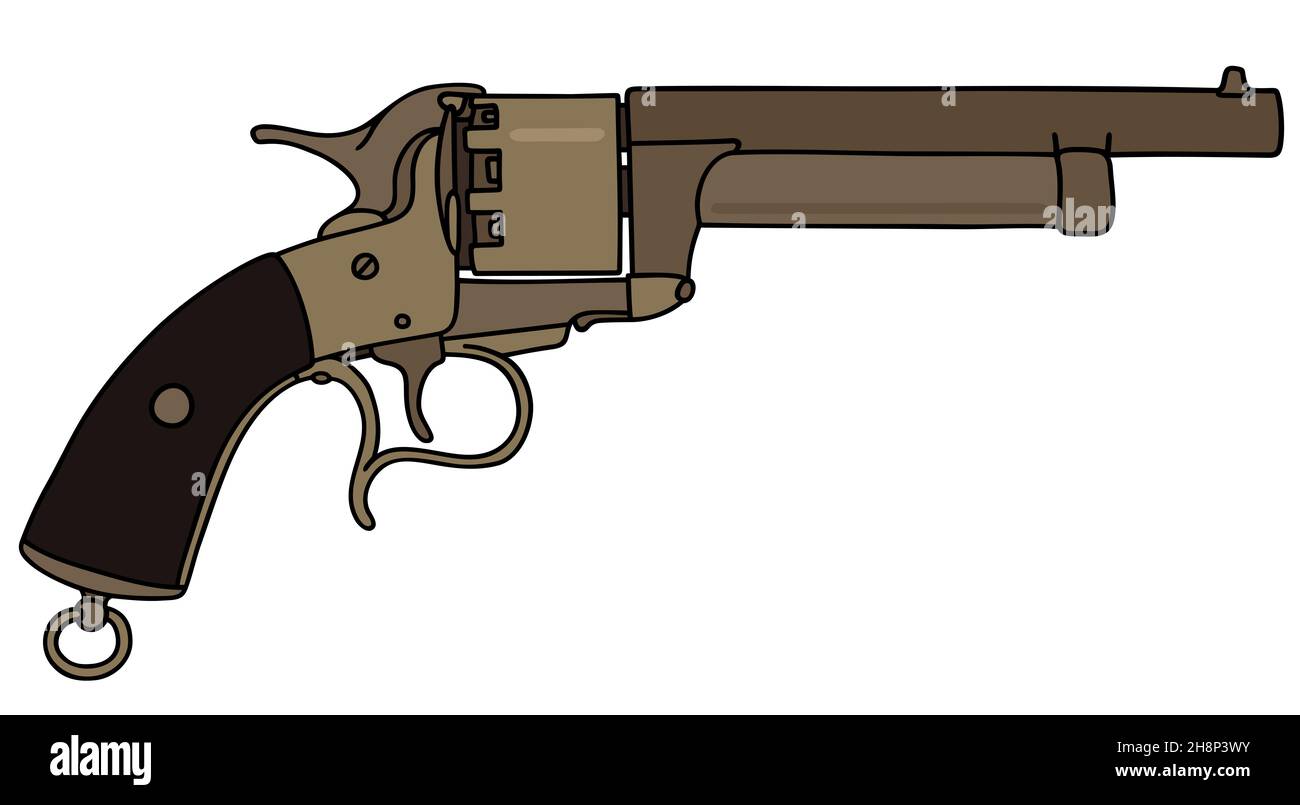 Hand drawing of a vintage revolver Stock Photo - Alamy