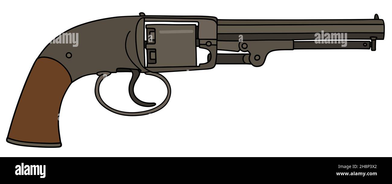 Hand drawing of a vintage handgun with wooden handle Stock Photo - Alamy