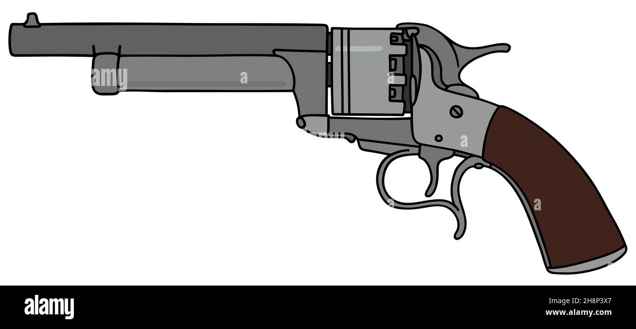 Hand drawing of a vintage revolver Stock Photo - Alamy