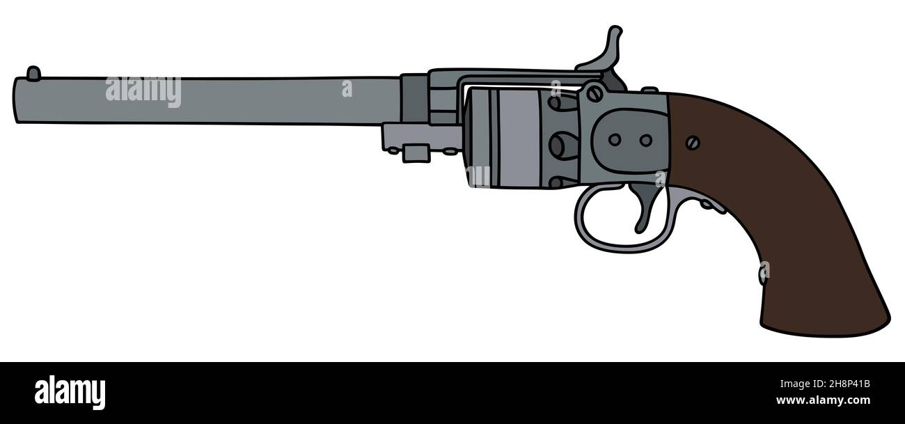 Hand drawing of a vintage revolver Stock Photo - Alamy