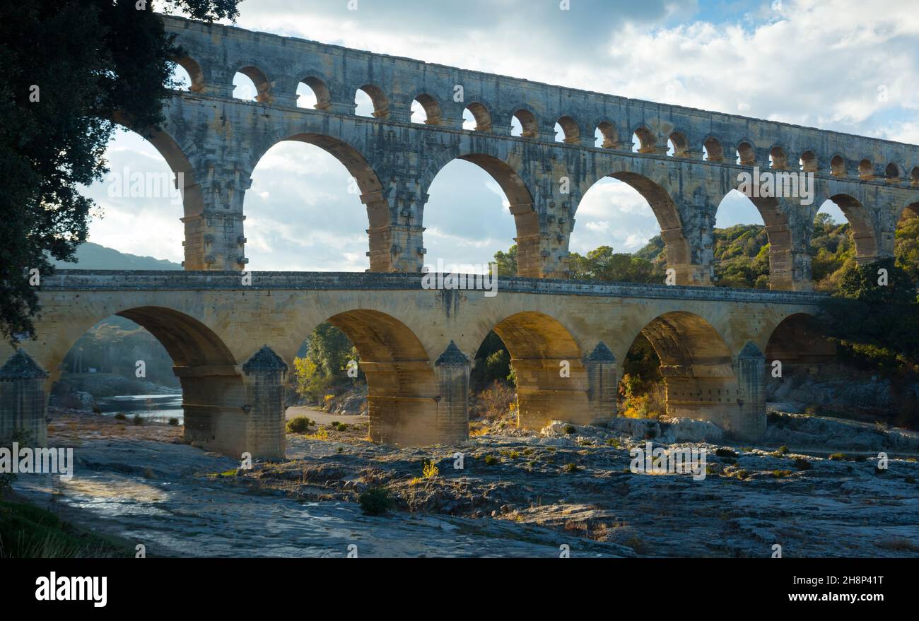 Famous landmark Roman Bridge Pont du Gard in southern France Stock ...