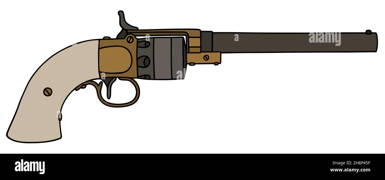 Hand drawing of a vintage revolver Stock Photo - Alamy