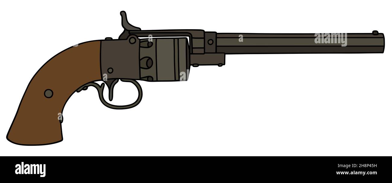 Hand drawing of a vintage revolver Stock Photo - Alamy