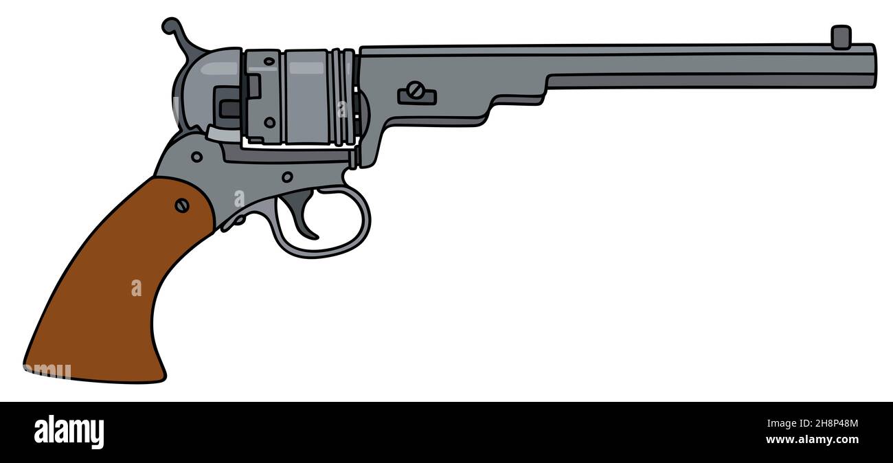 Hand drawing of a vintage long revolver Stock Photo - Alamy
