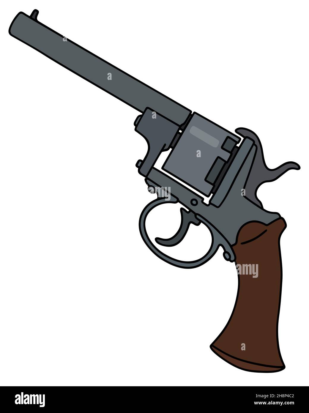 Hand drawing of a vintage revolver Stock Photo - Alamy