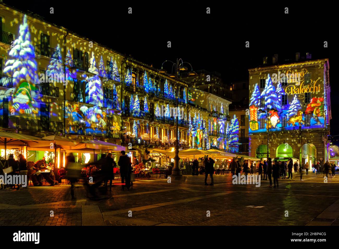 Como, Italy - December 1, 2021: Christmas light show on facades of ...