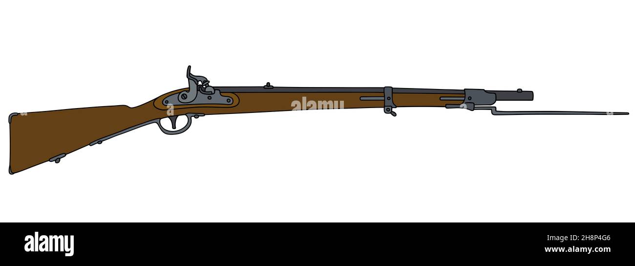 Hand drawing of the historical military matchlock rifle with the ...