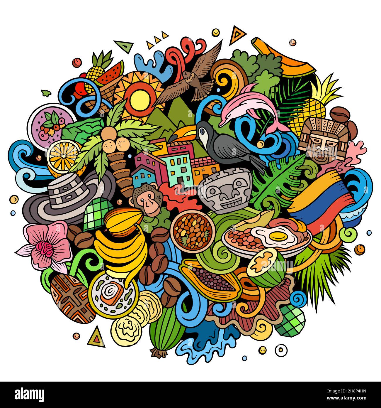 Colombia hand drawn cartoon doodles illustration. Funny Colombian ...
