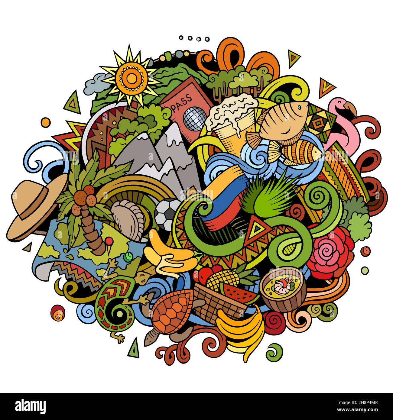 Ecuador hand drawn cartoon doodles illustration. Funny travel design ...