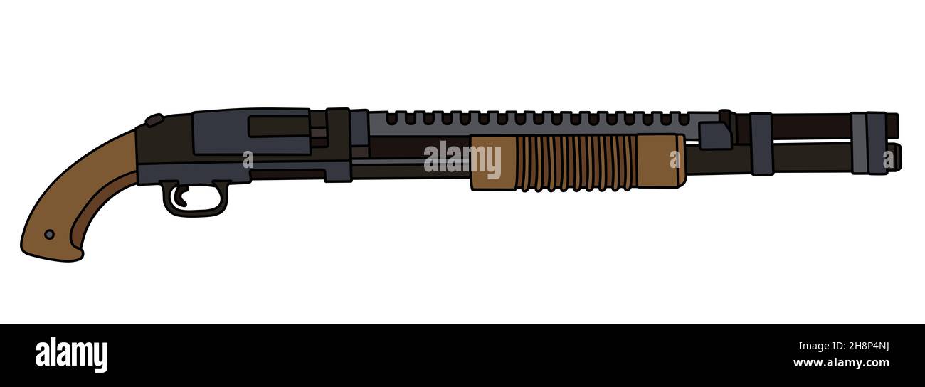 Hand drawing of a short repeating pump shotgun Stock Photo - Alamy