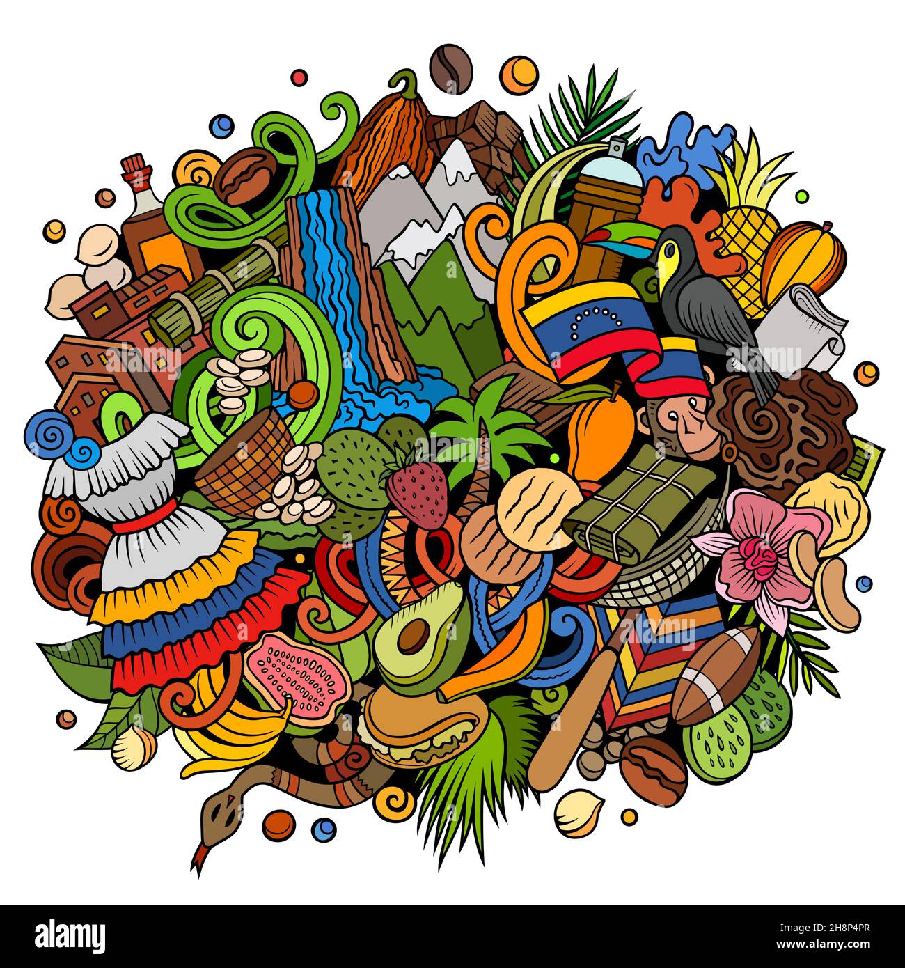 Venezuela hand drawn cartoon doodles illustration. Funny travel design ...