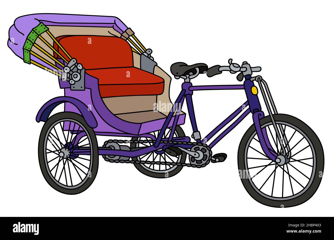 Hand drawing of a classic violet cycle rickshaw Stock Photo - Alamy