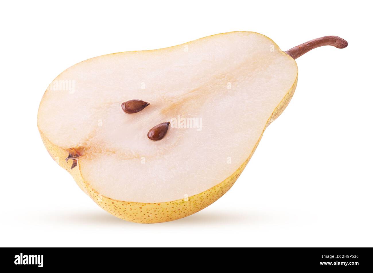Fresh yellow pears cut in half isolated on white background. Clipping ...
