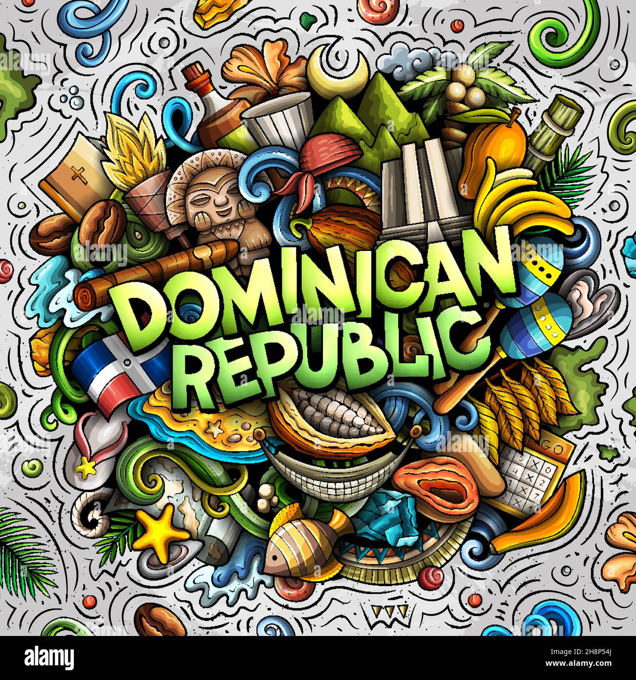 Dominican Republic hand drawn cartoon doodle illustration. Funny local ...