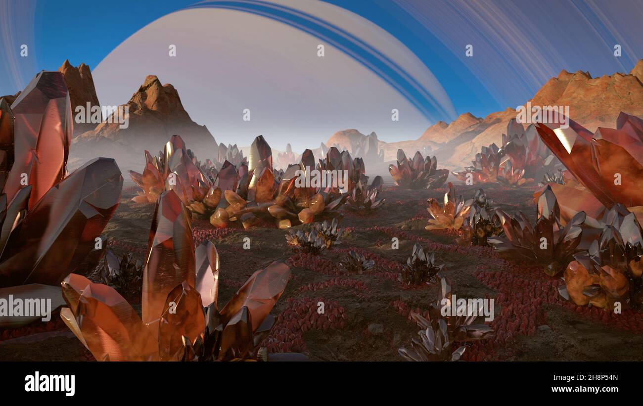 alien planet, beautiful exoplanet landscape with giant crystals Stock ...